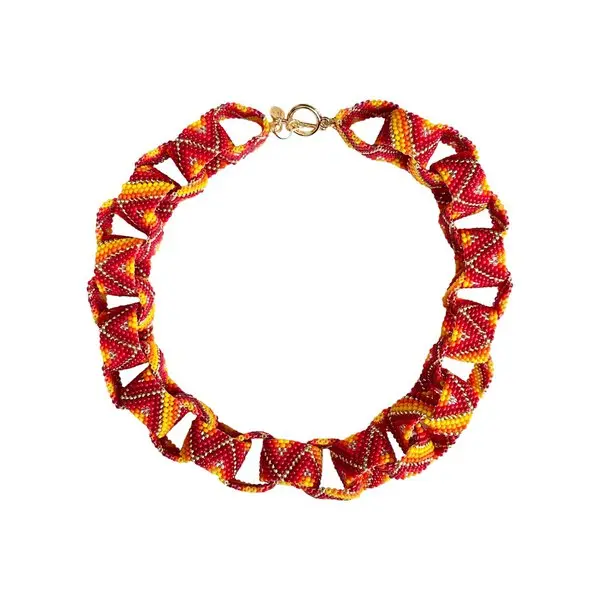 ILIANA ARRAZOLA Beaded Link Necklace - Red/yellow/orange