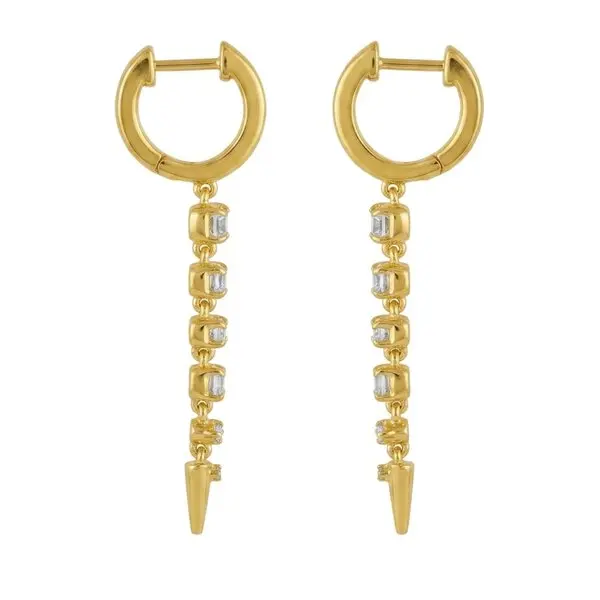 ARTISAN Gold / White 14k Yellow Gold Baguette Diamond Drop Huggie Hoop Earrings - Gold/white
