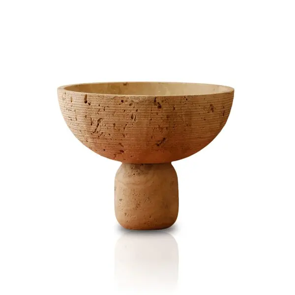 MARLETH Neutrals Travertine Decorative Bowl With Pedestal Base