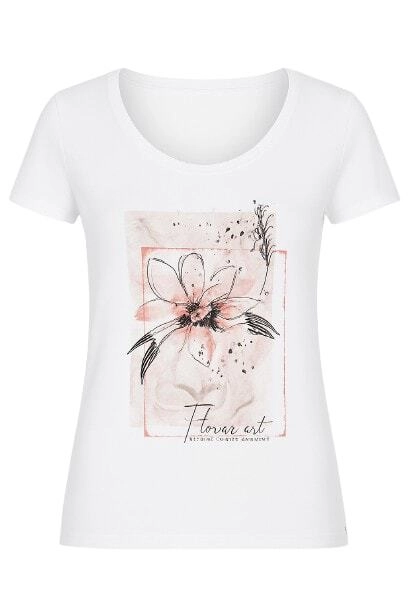 CONQUISTA Short Sleeve Top With Multicoloured Print Detail
