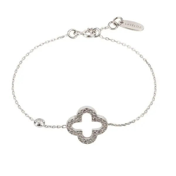 LATELITA Silver Open Clover Bracelet With Cubic Zirconia - Silver/white