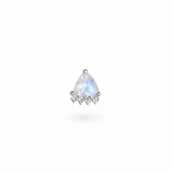 ZOHREH Moonstone Trillion And Diamond Flat Back Earring In 14k White Gold - Silver