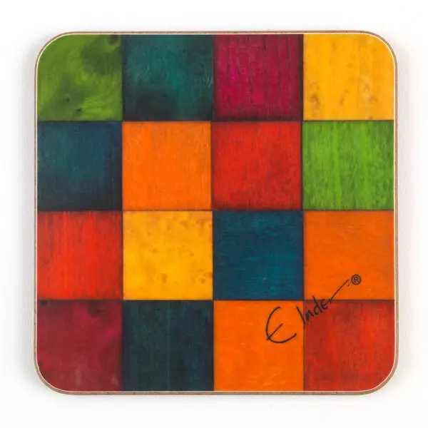 E. INDER DESIGNS Six Coasters Set In Colourful Rainbow Design. Heat Proof Melamine