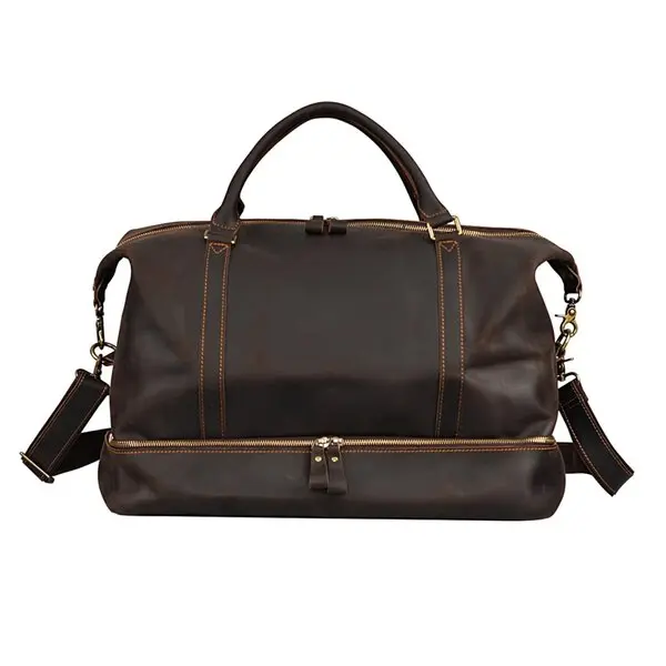 TOURI Leather Weekend Bag With Suit Compartt Vintage Dark