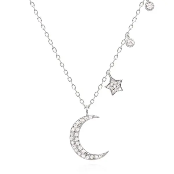 LUNA CHARLES Ariya Moon & Star Charm Necklace - Silver