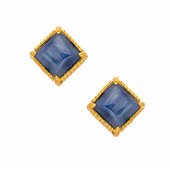 HEATHER HAWKINS Kyanite Square Setting Stud Earrings Gold Vermeil - Blue