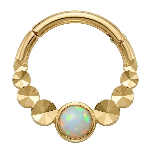 Zahav Jewelry 10k Solid Beaded Opal Round Clicker Hoop