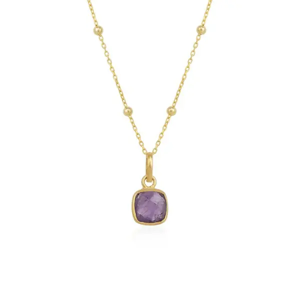 SPERO LONDON Sterling Amethyst Square Pendant Necklace With Beaded Chain - Silver