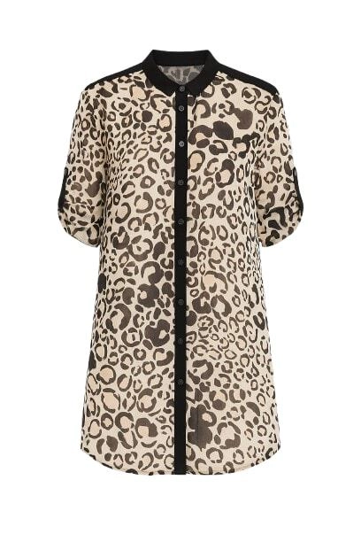 CONQUISTA Leopard Print Viscose Crepe Long Shirt