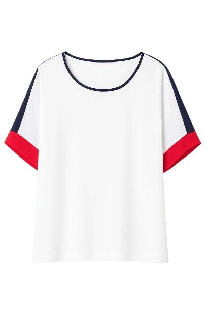 CONQUISTA Short Sleeve Top With And Red Trim - Blue