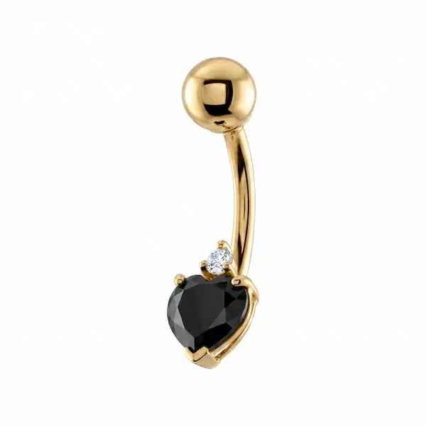 Zahav Jewelry 10k Solid Gold Heart Shaped Cubic Zirconia Belly Ring - Black