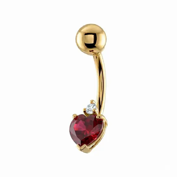 Zahav Jewelry 10k Solid Gold Heart Shaped Cz Belly Ring - Red