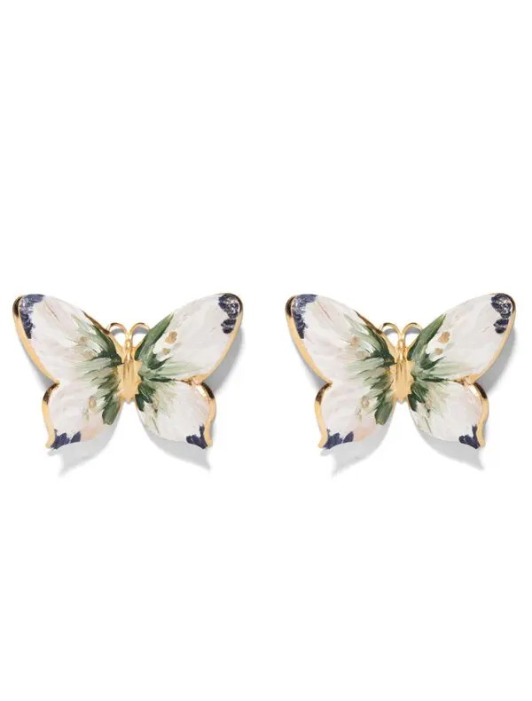THE PINK REEF Hand-painted Butterfly Earrings - White