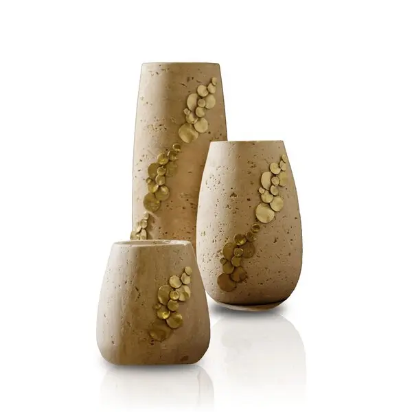 MARLETH Neutrals / Three Piece Travertine Lexi Vase Set