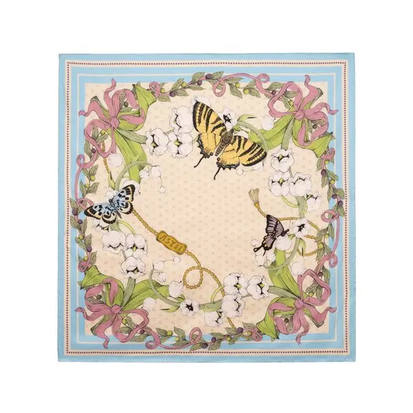 ASYII Neutrals / Bloom Corner Hand-rolled Silk Twill Statet Square With Double Side Printed