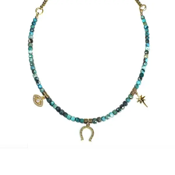 Rachel Nathan Turquoise And Gold Charm Necklace - Blue/gold