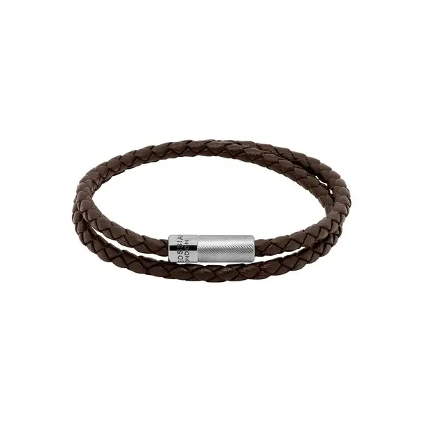 Tateossian Brown / Silver Pop Rigato Double Wrap Leather Bracelet In Brown - Brown/silver