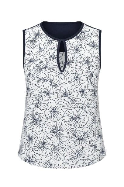 CONQUISTA Sleeveless Floral Keyhole Top