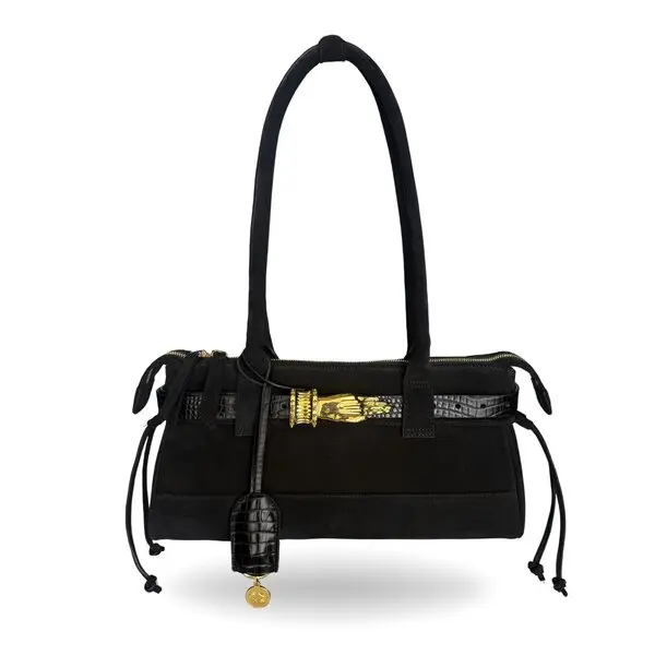 INDIGOLUSH East West Gilded Lure Suede Bag - Black