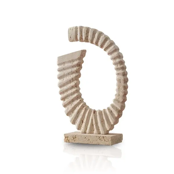 MARLETH Travertine Helix Sculpture With Spiral Form & Stone Base