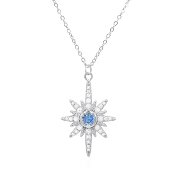 LUNA CHARLES Heidi North Star Birthstone Necklace March - Silver