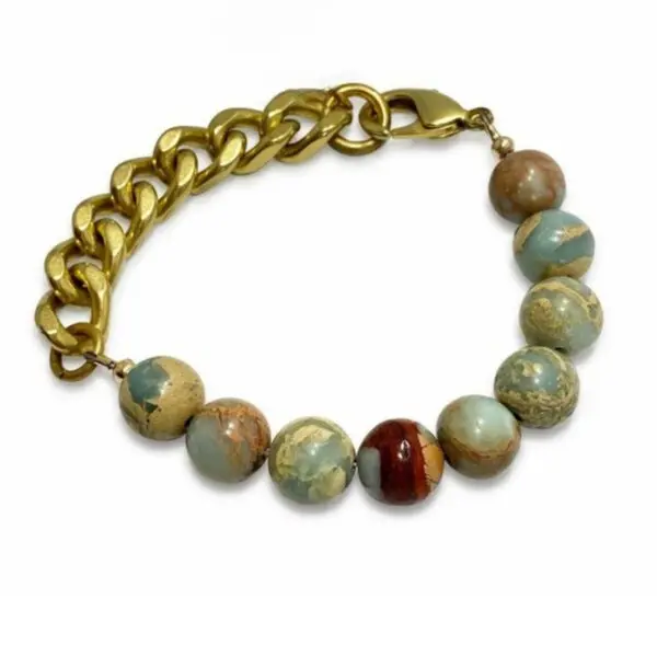 Rachel Nathan Snakeskin Jasper And Brass Curb Chain Bracelet - Blue/brown