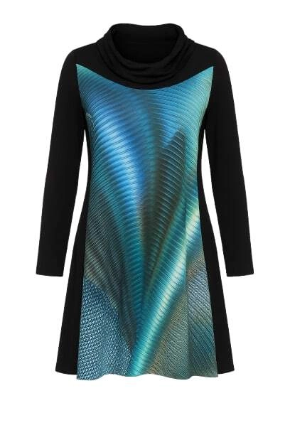 CONQUISTA A-line Dress With Turtleneck And Printed Front