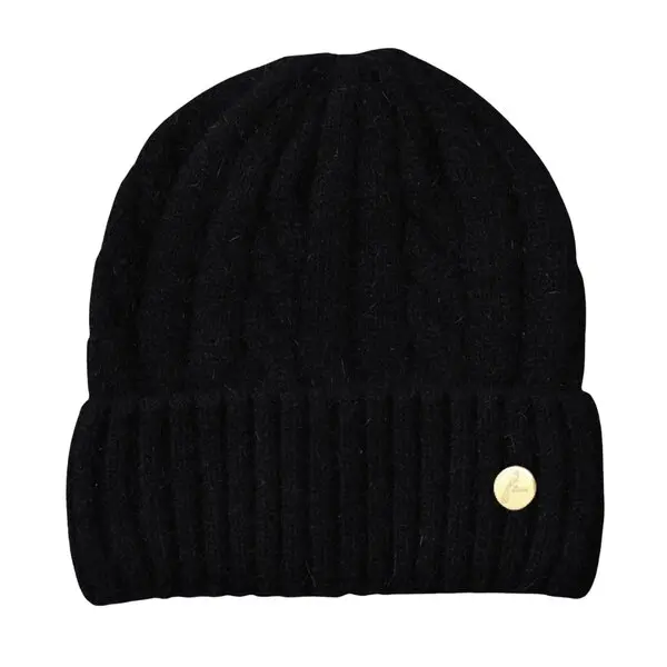 HORTONS ENGLAND Fluffy Mohair Blend Cable Knit Beanie - Black