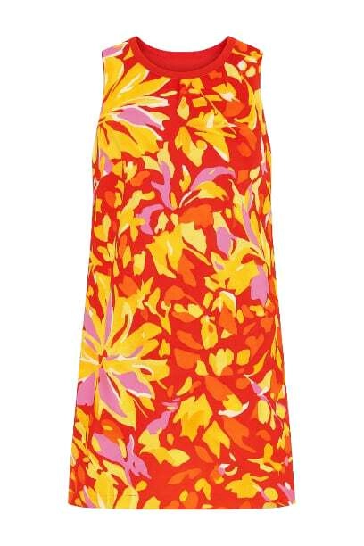 CONQUISTA Sleeveless Pleated Detail Printed Cotton Dress - Red