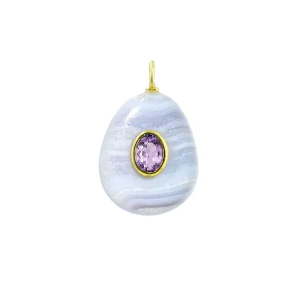 KAMARIA Lace Agate And Amethyst Pendant - Blue
