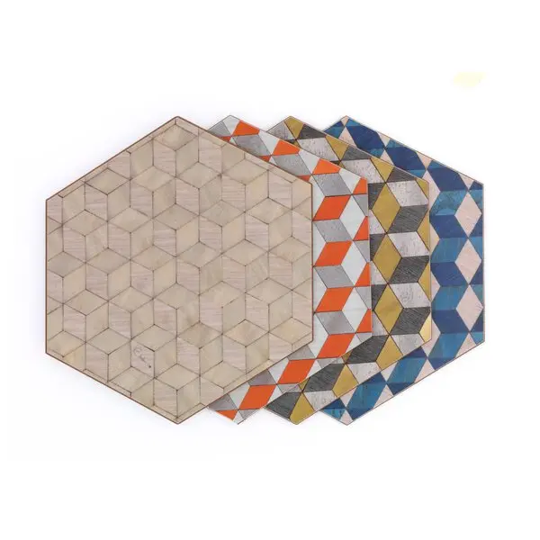 E. INDER DESIGNS Neutrals / Small Place Mats In Mixed Colours. Set Of Four. Hexagonal. Please Measure Before Purchase - Blue