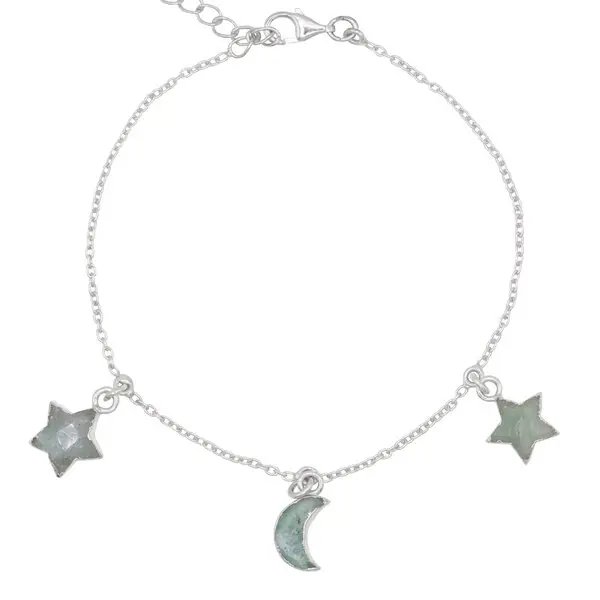 LUNA CHARLES Amelia Aventurine Star And Moon Charm Bracelet - Silver