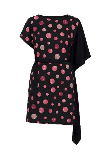 CONQUISTA Asymmetrical Polka Dot Dress With Tie Waist
