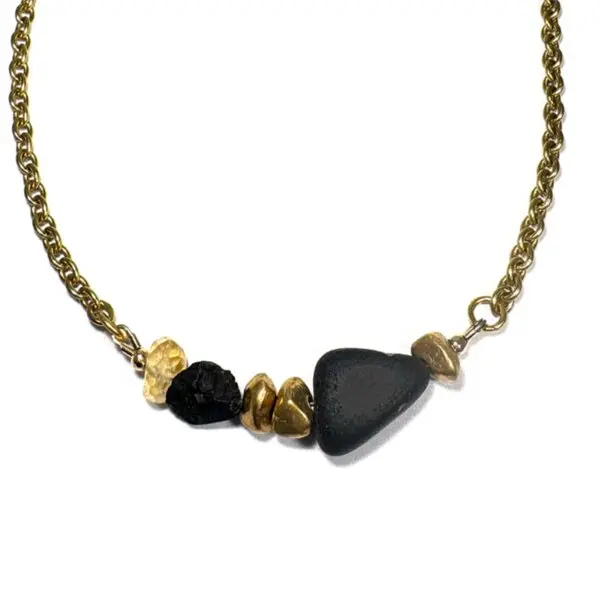 Rachel Nathan Meridian Black Aqua Stone & Citrine Necklace - Black/gold/yellow
