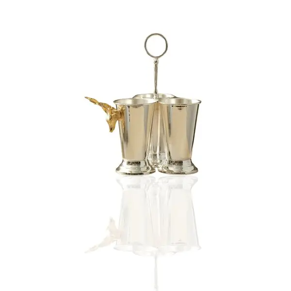 MARLETH Triple Cup Cutlery Holder With Gold Deer Detail - Silver