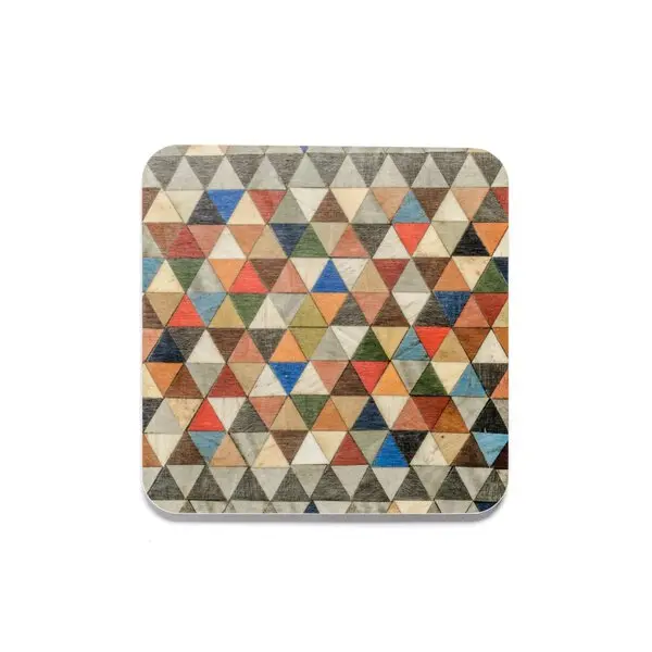 E. INDER DESIGNS Four Coasters Set In Boho Chic Mosaic Design. Heat Resistant Melamine Coating - Red