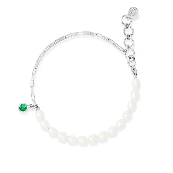 DOWER & HALL Luna Pearl & Green Garnet Charm Bracelet - Silver