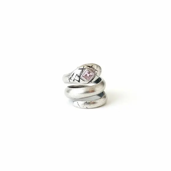 BY VIRGO Nyra Sculptural Spiral Ring With Pink Stone Detail - Silver