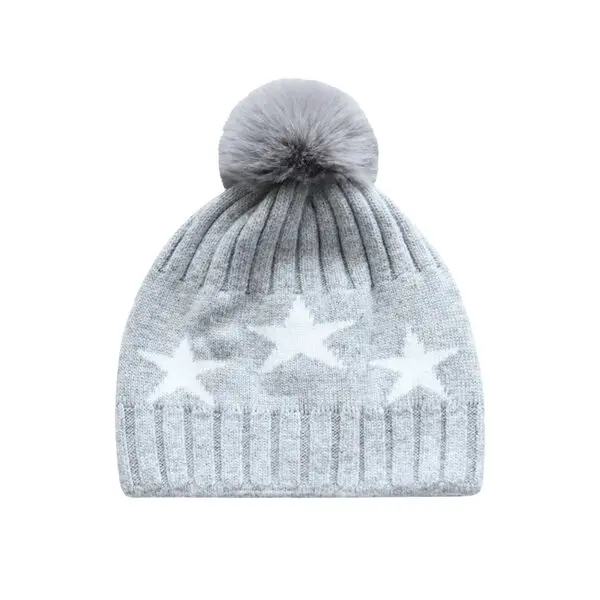 HORTONS ENGLAND Cashmere Blend Star Pom Pom Hat - Grey