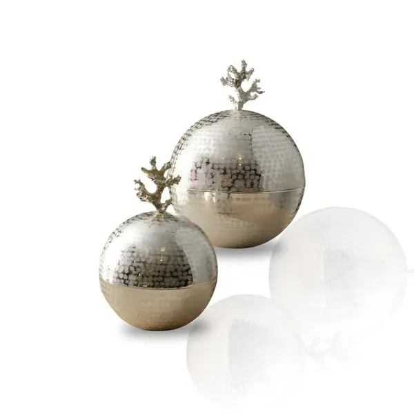 MARLETH Set Of Two Hammered Brass Spheres With Coral Handles