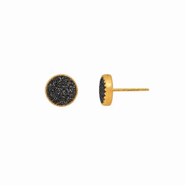 HEATHER HAWKINS Drusy Quartz Serrated Studs In Gold Vermeil - Black