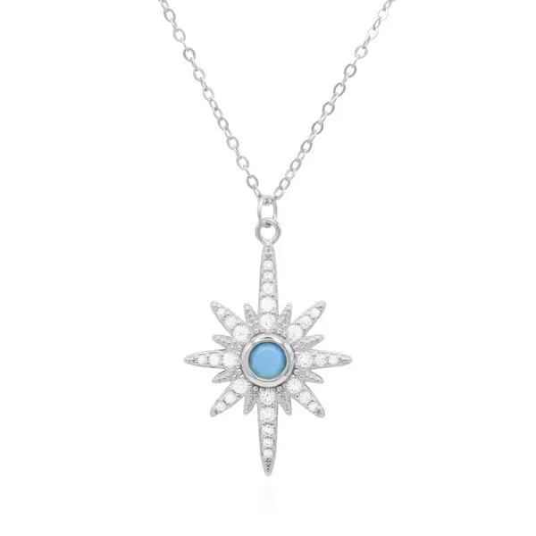 LUNA CHARLES Heidi North Star Birthstone Pendant Necklace - Silver