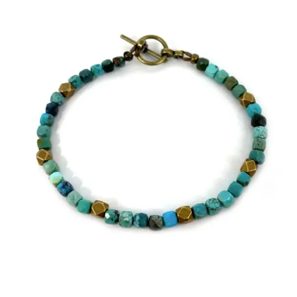 Rachel Nathan Blue / Gold / Green Slim: Turquoise Bracelet - Blue/gold/green