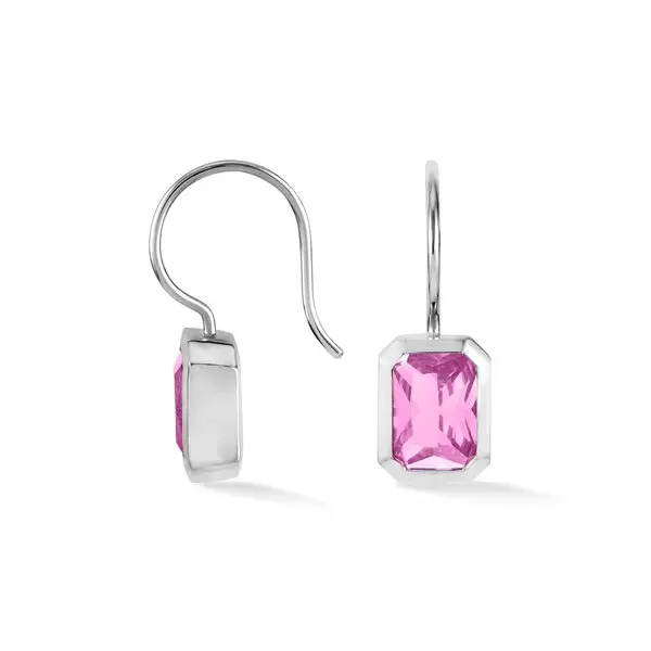 DOWER & HALL Octagon Pink Quartz Drop Earrings - Silver