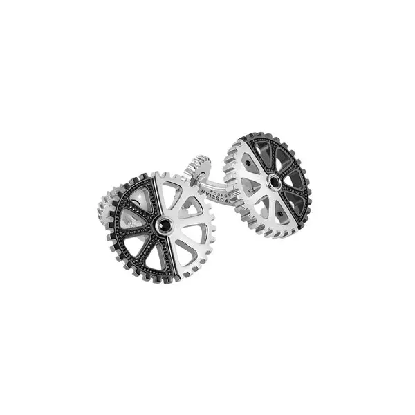 Tateossian Silver / Black Puzzle Gear Cufflinks In Black Rhodium - Silver/black