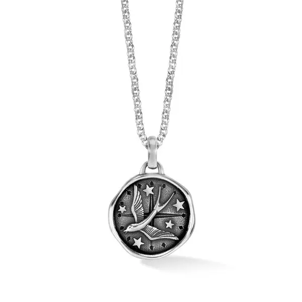 DOWER & HALL Flying Swallow Talisman Necklace In Oxidised Sterling Silver