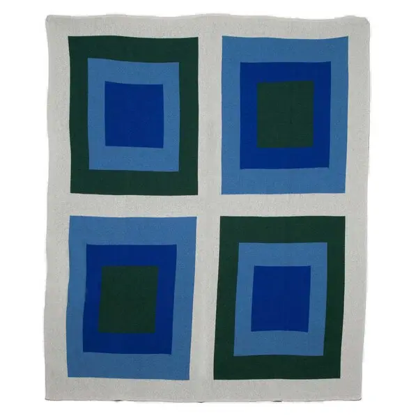 In2green Cotton Sustainable Knit Geometric Throw Blanket Bauhaus - Blue