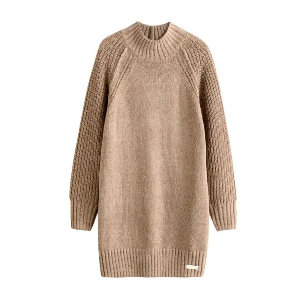 HORTONS ENGLAND Neutrals Banbury Tan High Neck Jumper Dress - Brown