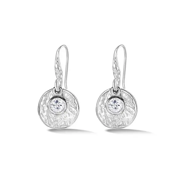 DOWER & HALL Hammered Disc & White Topaz Array Drop Earrings