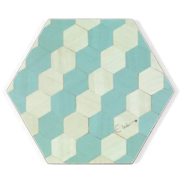 E. INDER DESIGNS Six Coasters In Scandinavian Style Hexagonal Design. Light S. Heat Resistant Melamine